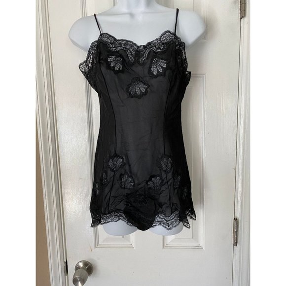 Intimates & Sleepwear | Vintage Black Short Sheer Lace Chemise Body ...